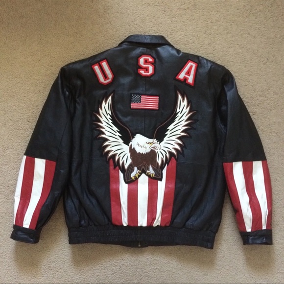 Vintage USA | Jackets & Coats | Vintage Usa American Flag Eagle Black ...